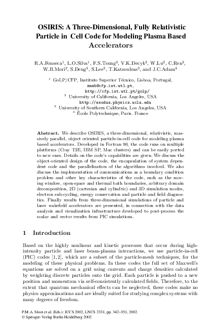 (PDF) OSIRIS: A Three-Dimensional, Fully Relativistic Particle in Cell Code for Modeling Plasma ...
