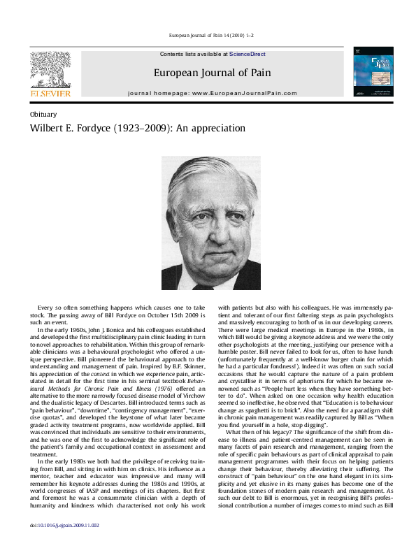 (PDF) Wilbert E. Fordyce (1923-2009): An appreciation
