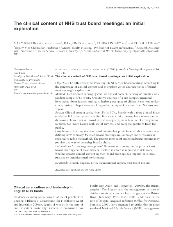 (PDF) The clinical content of NHS trust board meetings: an initial ...