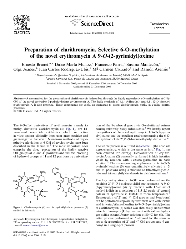 Pdf Preparation Of Clarithromycin Selective 6 O Methylation Of The