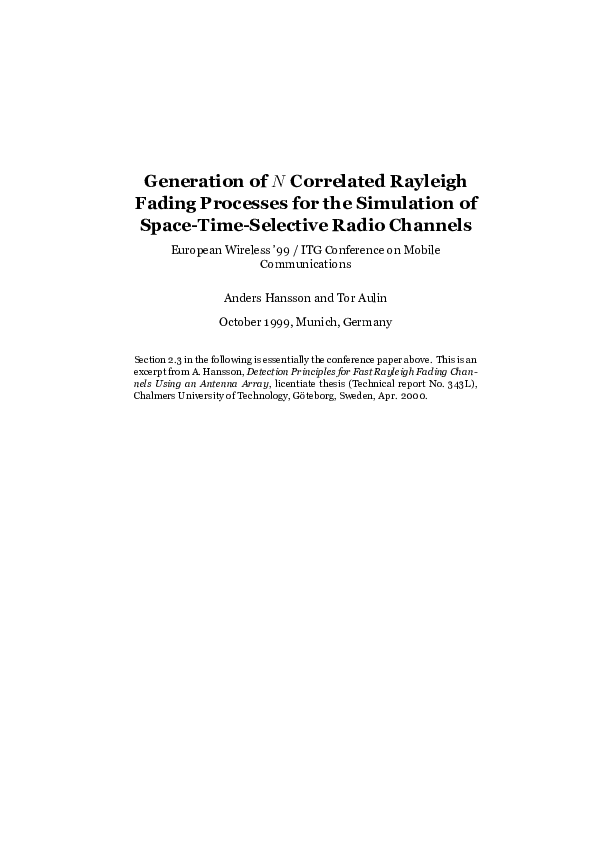 (PDF) Generation of N correlated Rayleigh fading processes for the ...