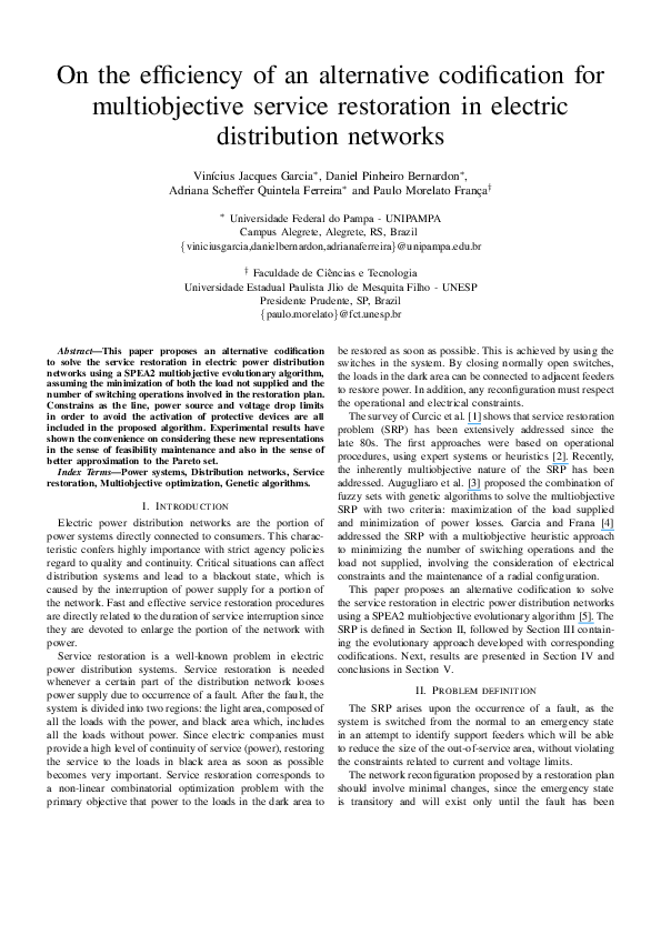 (PDF) On the efficiency of an alternative codification for multiobjective service restoration in ...