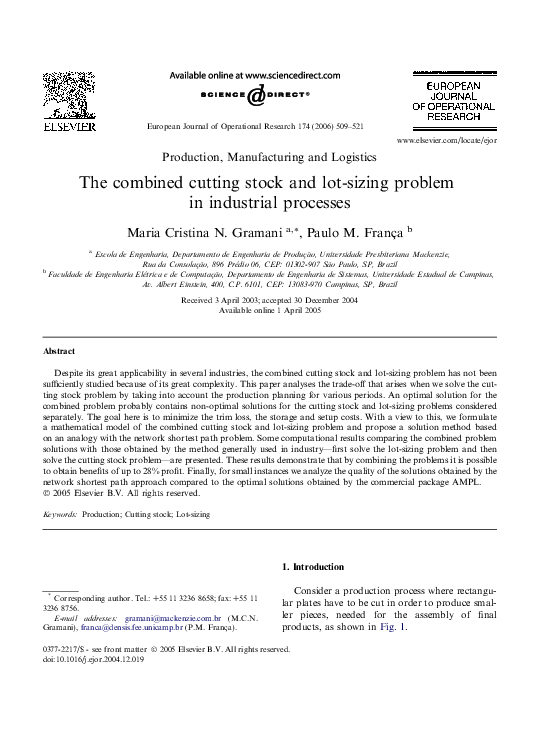 (PDF) The combined cutting stock and lot-sizing problem in industrial ...