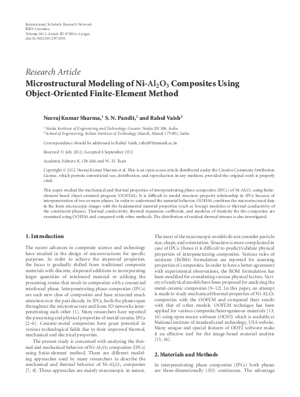Microstructuralmodeling Of Ni Al2o3 Composites Using Object Oriented Finite Elementmethod