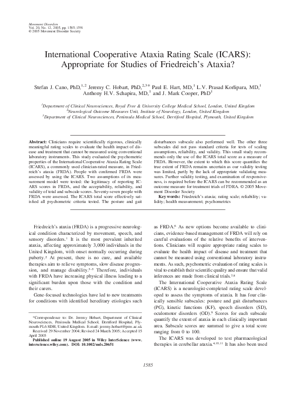 (PDF) International cooperative ataxia rating scale (ICARS ...