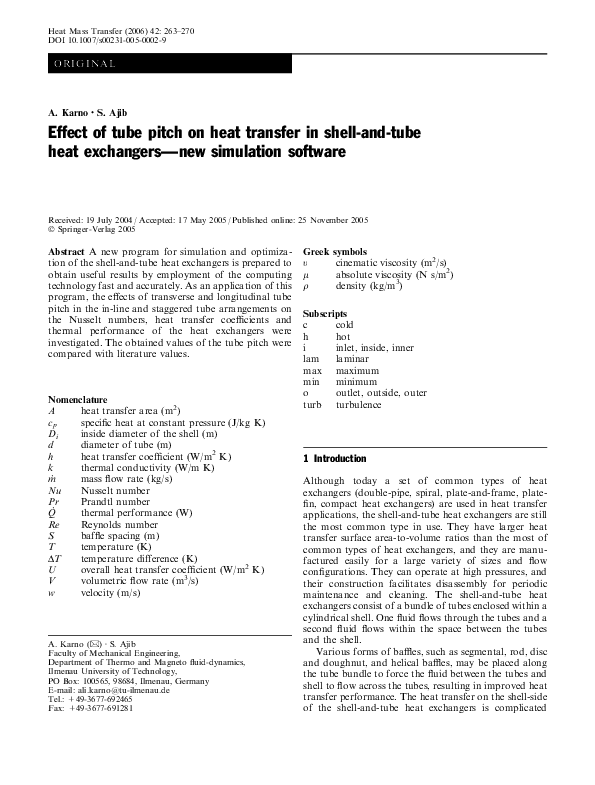 (PDF) Effect of tube pitch on heat transfer in shell-and-tube heat ...