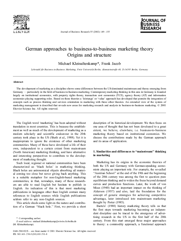 (PDF) German approaches to business-to-business marketing theory ...