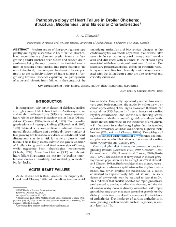 (PDF) Pathophysiology of Heart Failure in Broiler Chickens: Structural ...