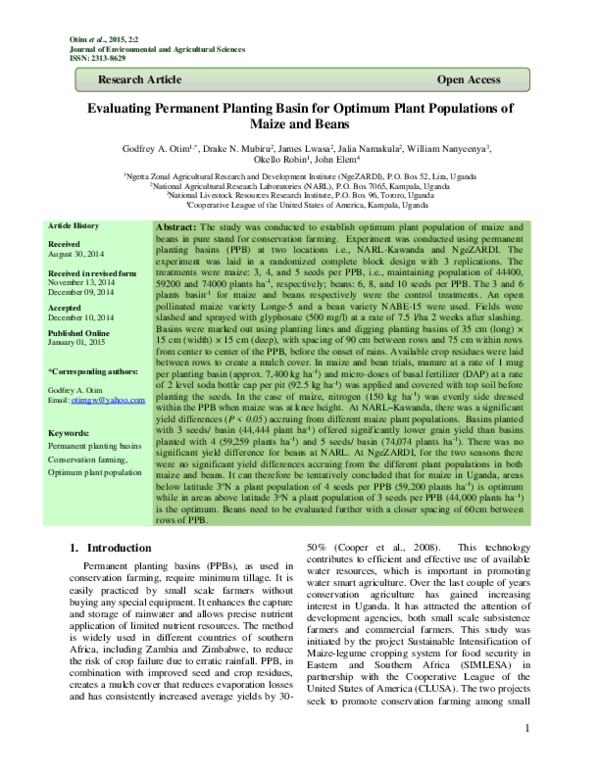 (PDF) Evaluating Permanent Planting Basin for Optimum Plant Populations ...