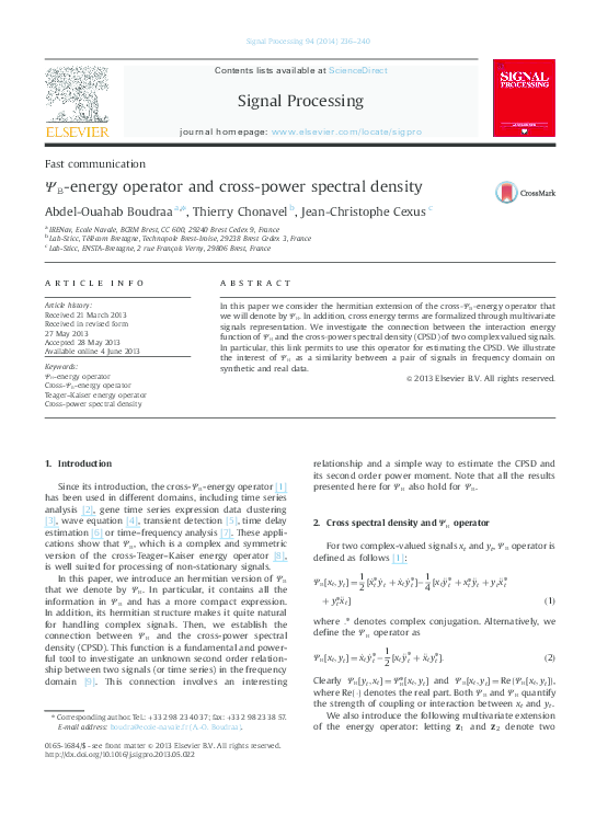 (PDF) energy operator and cross-power spectral density