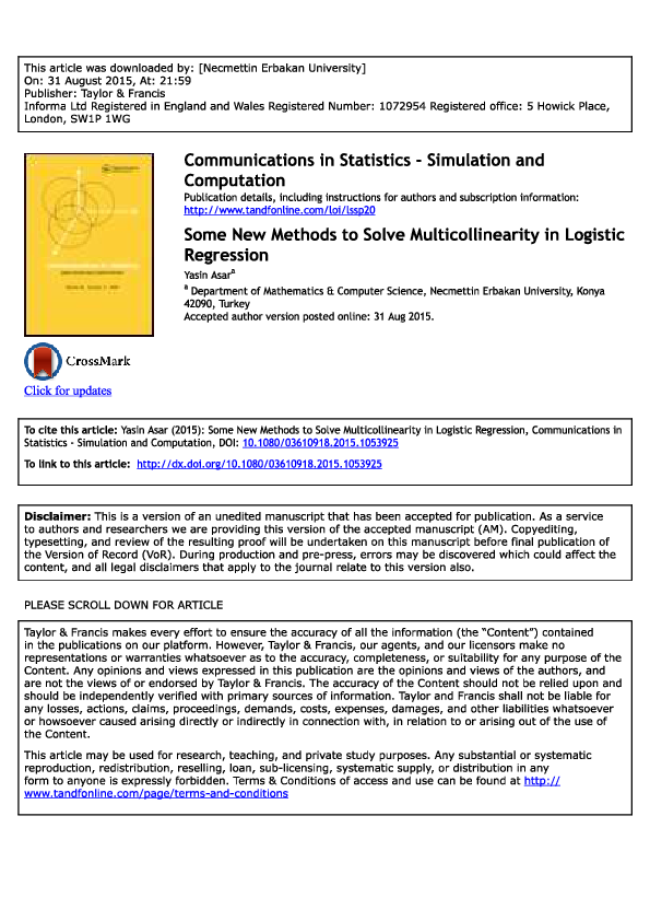 (PDF) Some New Methods to Solve Multicollinearity in Logistic Regression