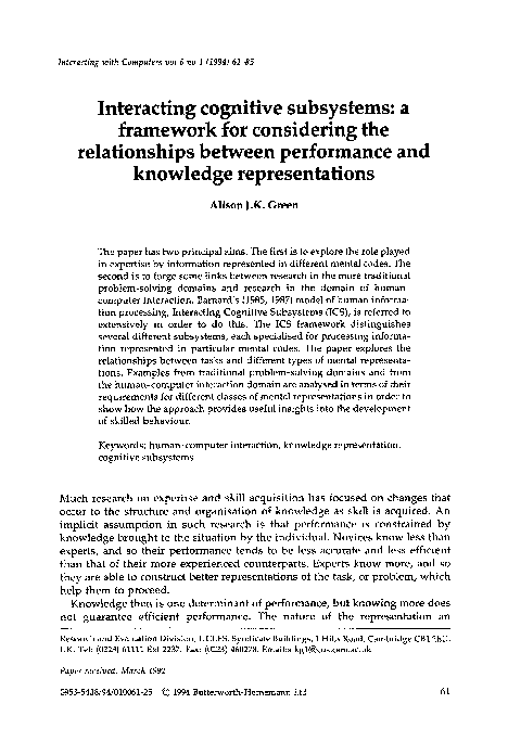 (PDF) Interacting cognitive subsystems: a framework for considering the ...