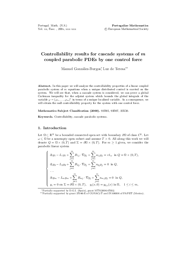 Pdf Controllability Results For Cascade Systems Of M Coupled Parabolic Pdes By One Control Force
