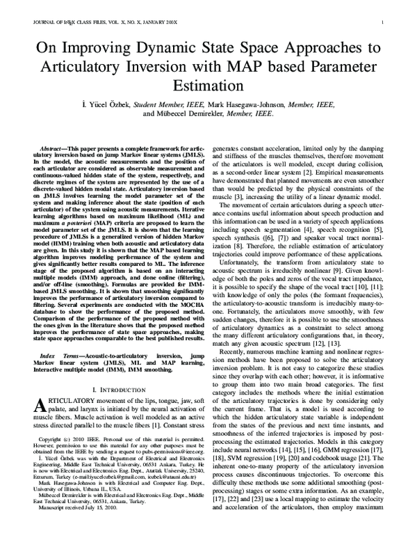 (PDF) On Improving Dynamic State Space Approaches to Articulatory Inversion With MAP-Based ...