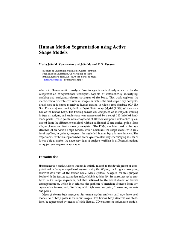 Pdf Human Motion Segmentation Using Active Shape Models