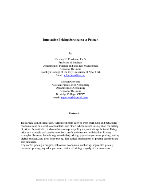 (PDF) Innovative Pricing Strategies: A Primer