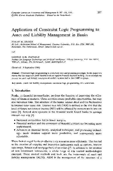 (PDF) Application of constraint logic programming to asset and liability management in banks
