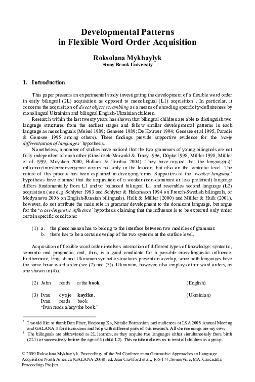 (PDF) Developmental Patterns in Flexible Word Order Acquisition