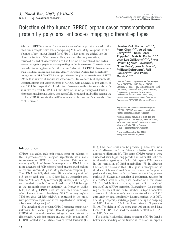 (PDF) Detection of the human GPR50 orphan seven transmembrane protein ...
