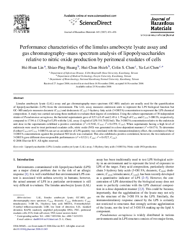 Pdf Performance Characteristics Of The Limulus Amebocyte Lysate Assay And Gas Chromatography