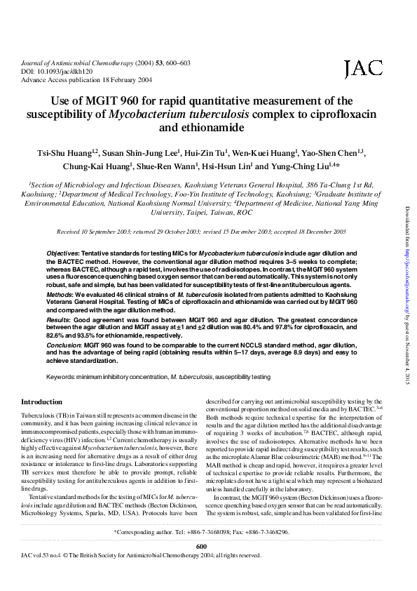 (PDF) Use of MGIT 960 for rapid quantitative measurement of the ...
