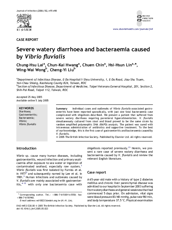 (PDF) Severe watery diarrhoea and bacteraemia caused by Vibrio fluvialis