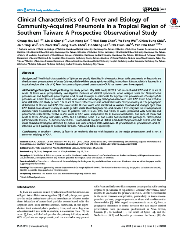 (PDF) Clinical Characteristics of Q Fever and Etiology of Community ...