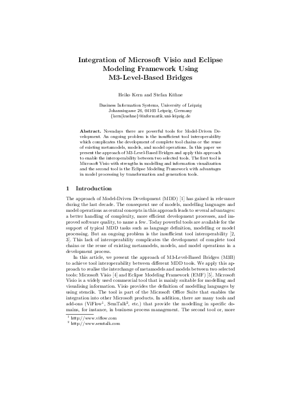(PDF) Integration of Microsoft Visio and Eclipse Modeling Framework Using M3-Level-Based Bridges