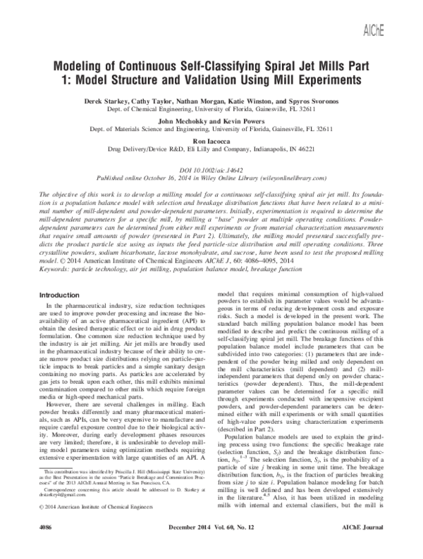 (PDF) Modeling of continuous self-classifying spiral jet mills part 1 ...