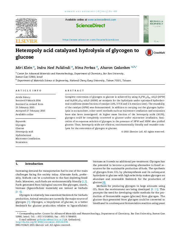 (PDF) Heteropoly acid catalyzed hydrolysis of glycogen to glucose
