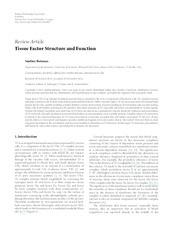 (PDF) Tissue factor structure and function