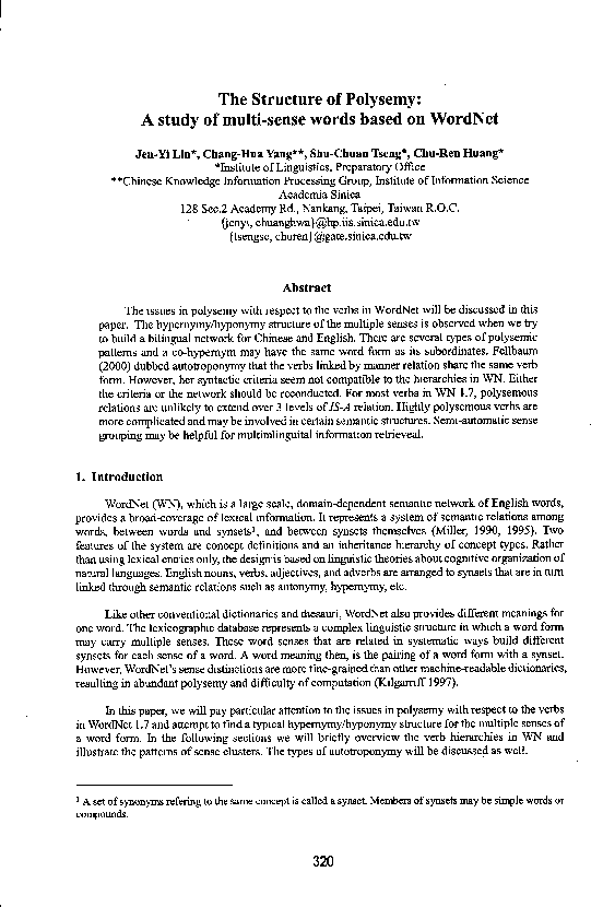 (PDF) The Structure of Polysemy: A study of multi-sense words based on WordNet