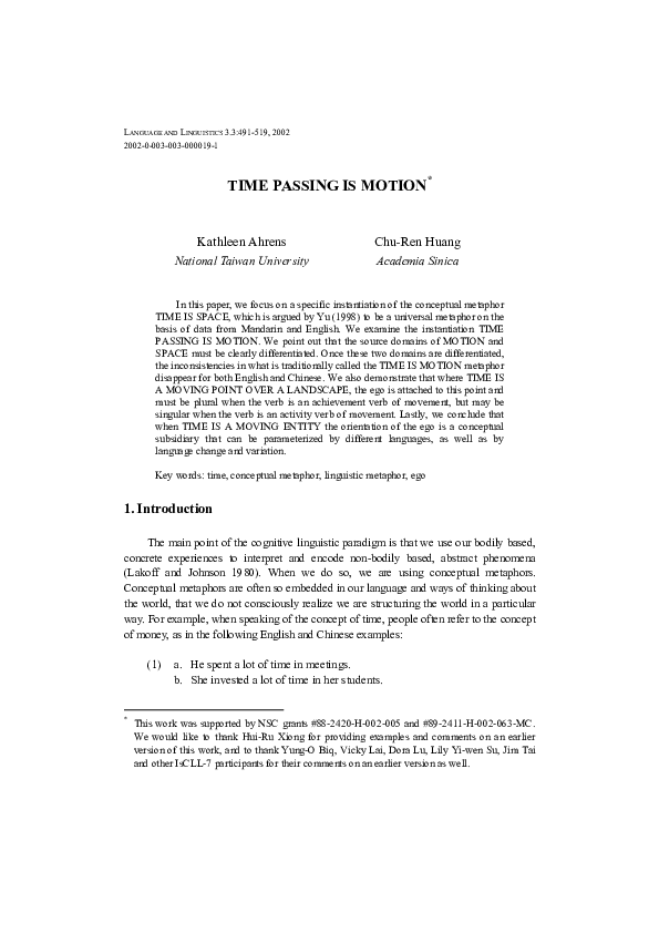(PDF) TIME PASSING IS MOTION