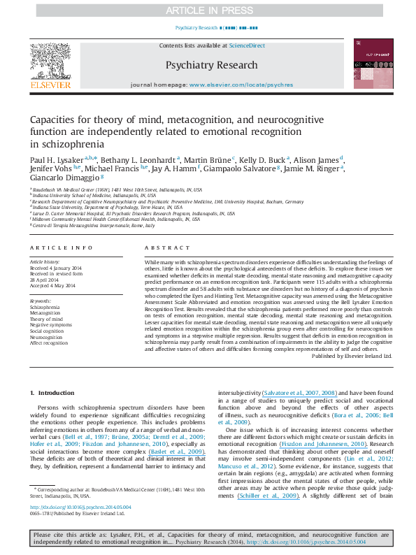 (PDF) Capacities for theory of mind, metacognition, and neurocognitive function are ...