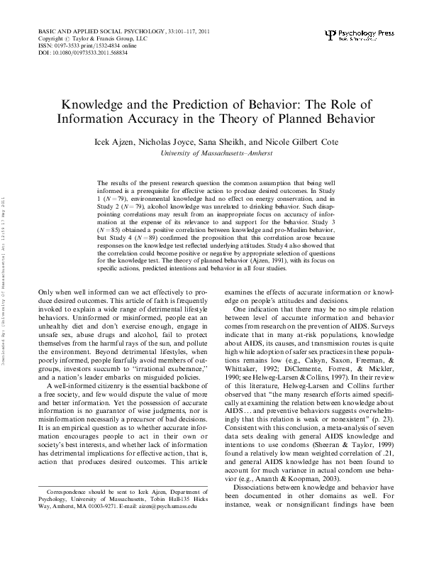 (PDF) Knowledge and the Prediction of Behavior: The Role of Information Accuracy in the Theory ...