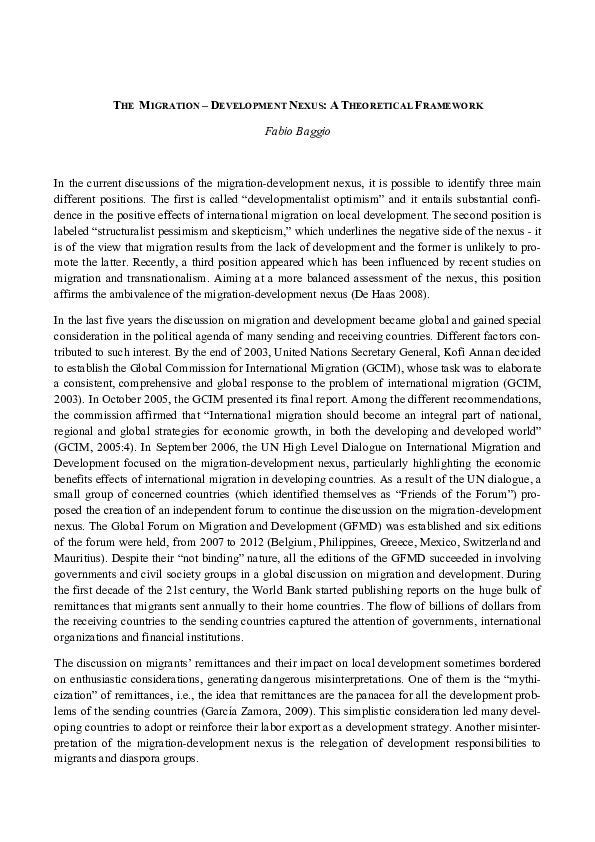 (PDF) The Migration – Development Nexus: A Theoretical Framework