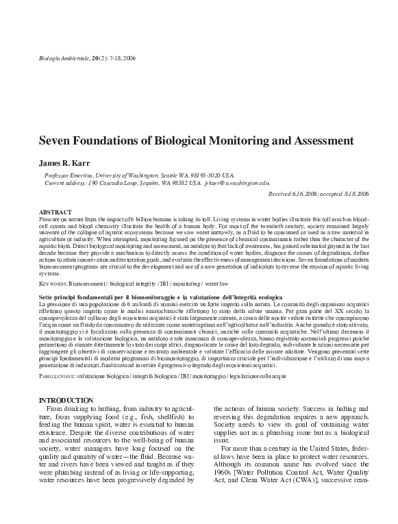 (PDF) Seven foundations of biological monitoring and assessment