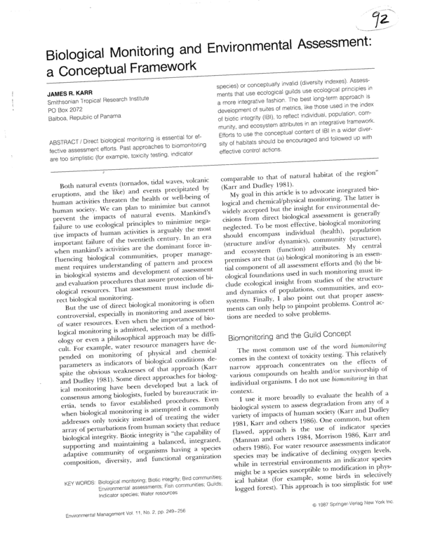 (PDF) Biological monitoring and environmental assessment: a conceptual ...