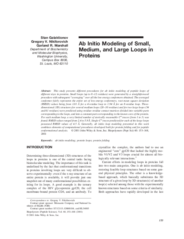 Pdf Ab Initio Modeling Of Small Medium And Large Loops In Proteins