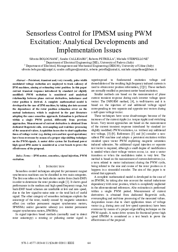 Pdf Sensorless Control For Ipmsm Using Pwm Excitation Analytical