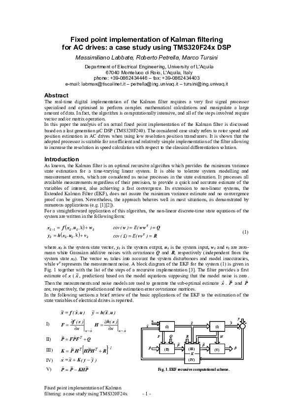 (PDF) Fixed point implementation of Kalman filtering for AC drives: a case study using ...