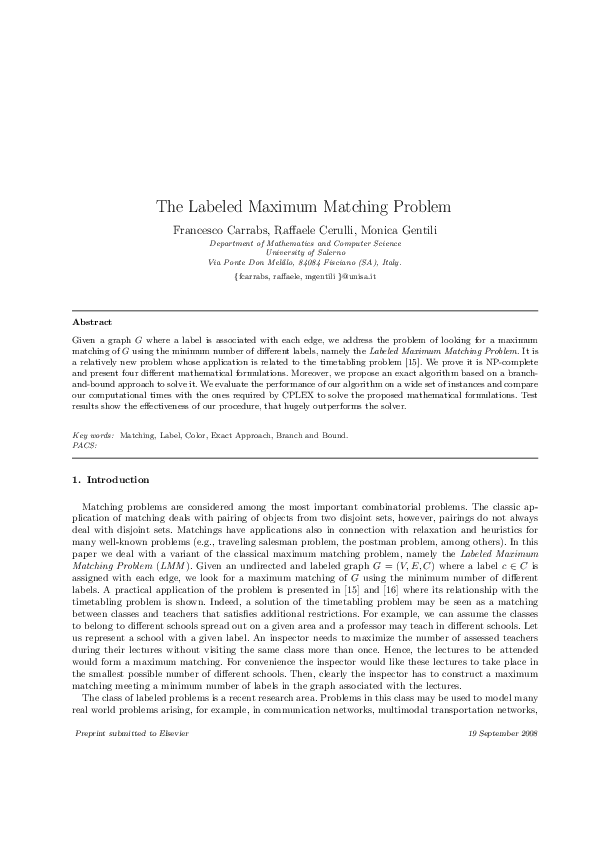 (PDF) The labeled maximum matching problem