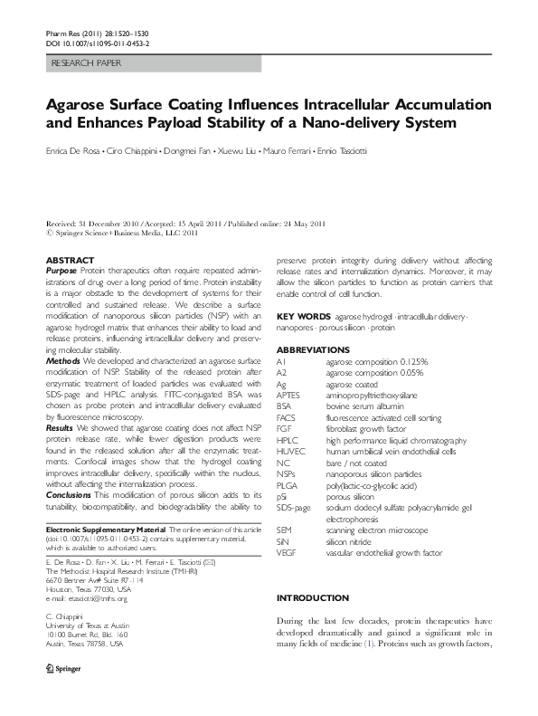 (PDF) Agarose Surface Coating Influences Intracellular Accumulation and ...