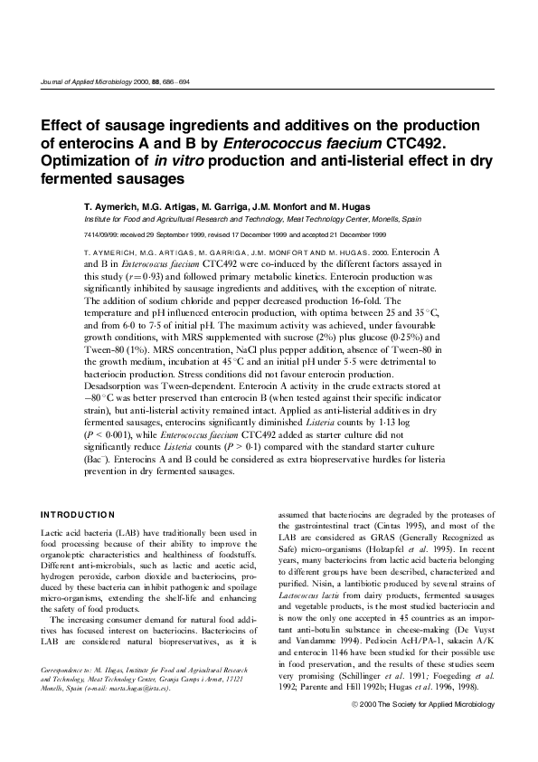 Pdf Effect Of Sausage Ingredients And Additives On The Production Of