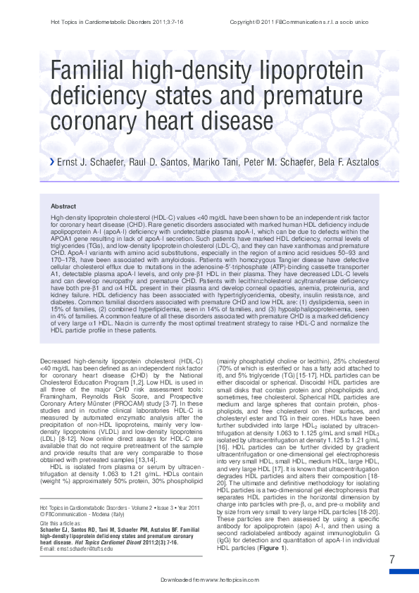 (PDF) Familial high-density lipoprotein deficiency states and premature ...