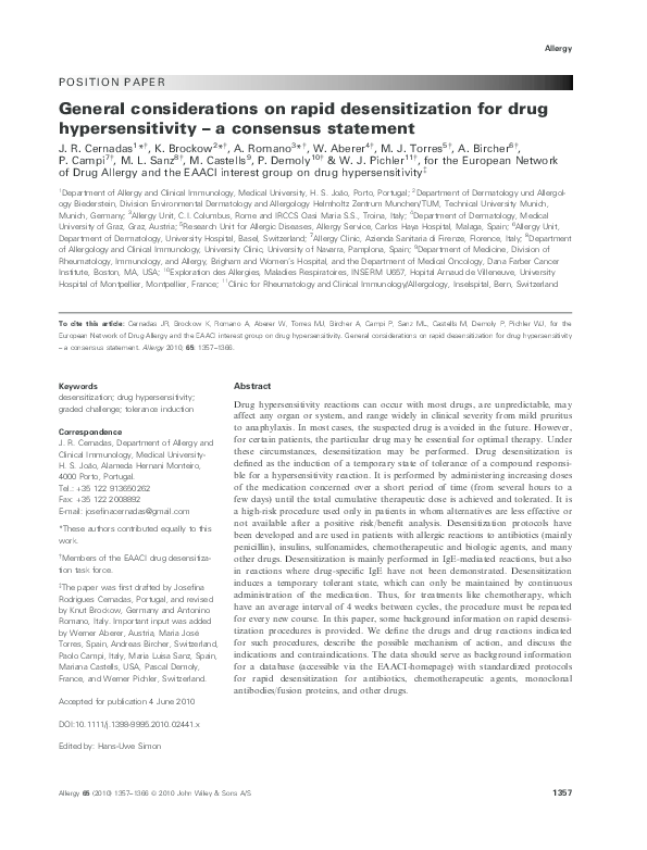 (PDF) General considerations on rapid desensitization for drug ...