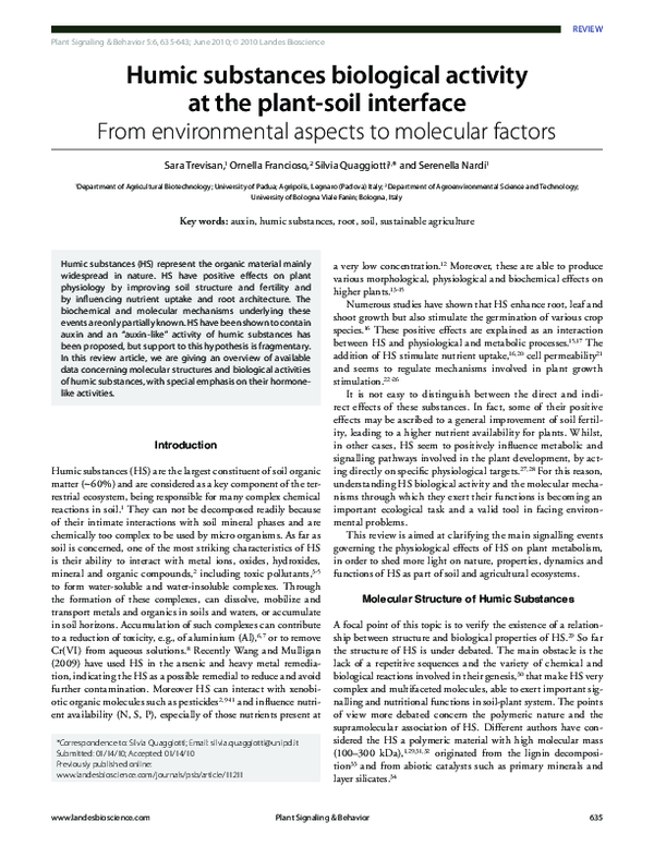 (PDF) Humic substances biological activity at the plant-soil interface