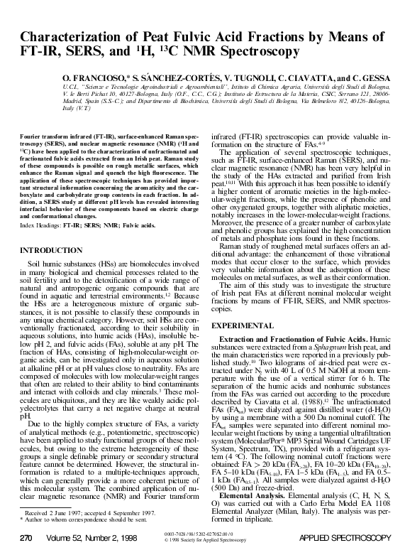 (PDF) Characterization of peat fulvic acid fractions by means of FT-IR, SERS, and 1H, 13C NMR ...