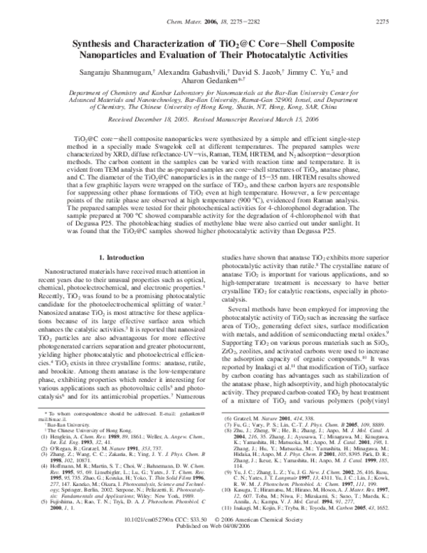 Pdf Synthesis And Characterization Of Tio 2 C Core−shell Composite Nanoparticles And