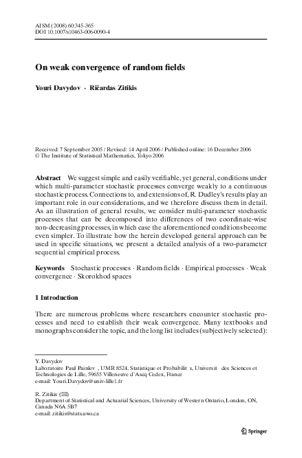 (PDF) On weak convergence of random fields